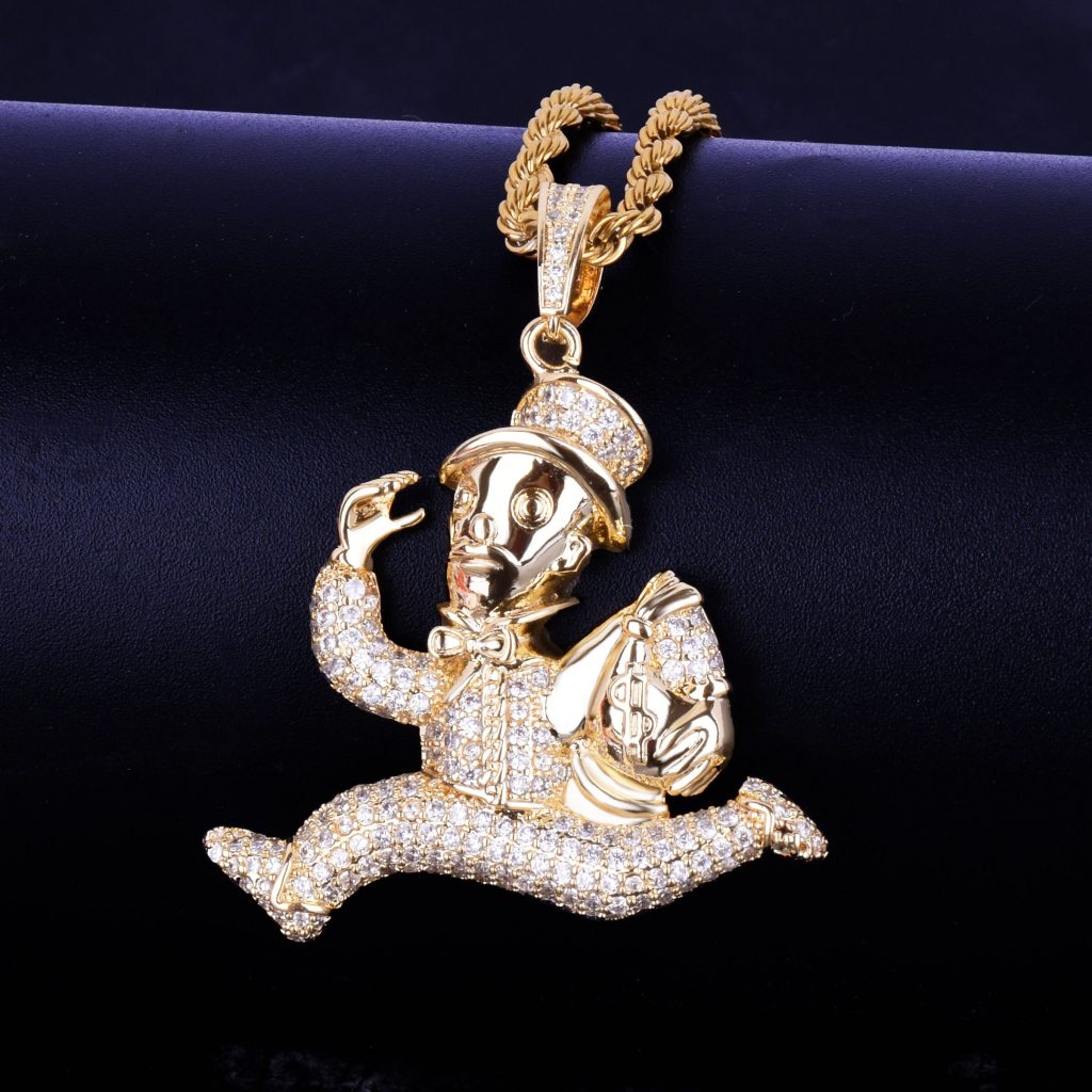 Gold Color running Man Dollar Money Bag Pendant Necklace Rope Chain ...
