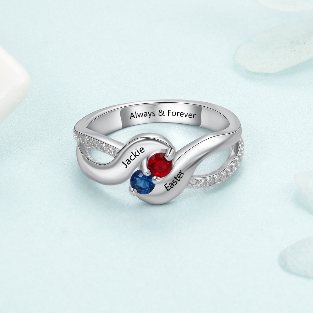 Genuine 925 Sterling Silver Personalized couple Names Rings Birthstone ...