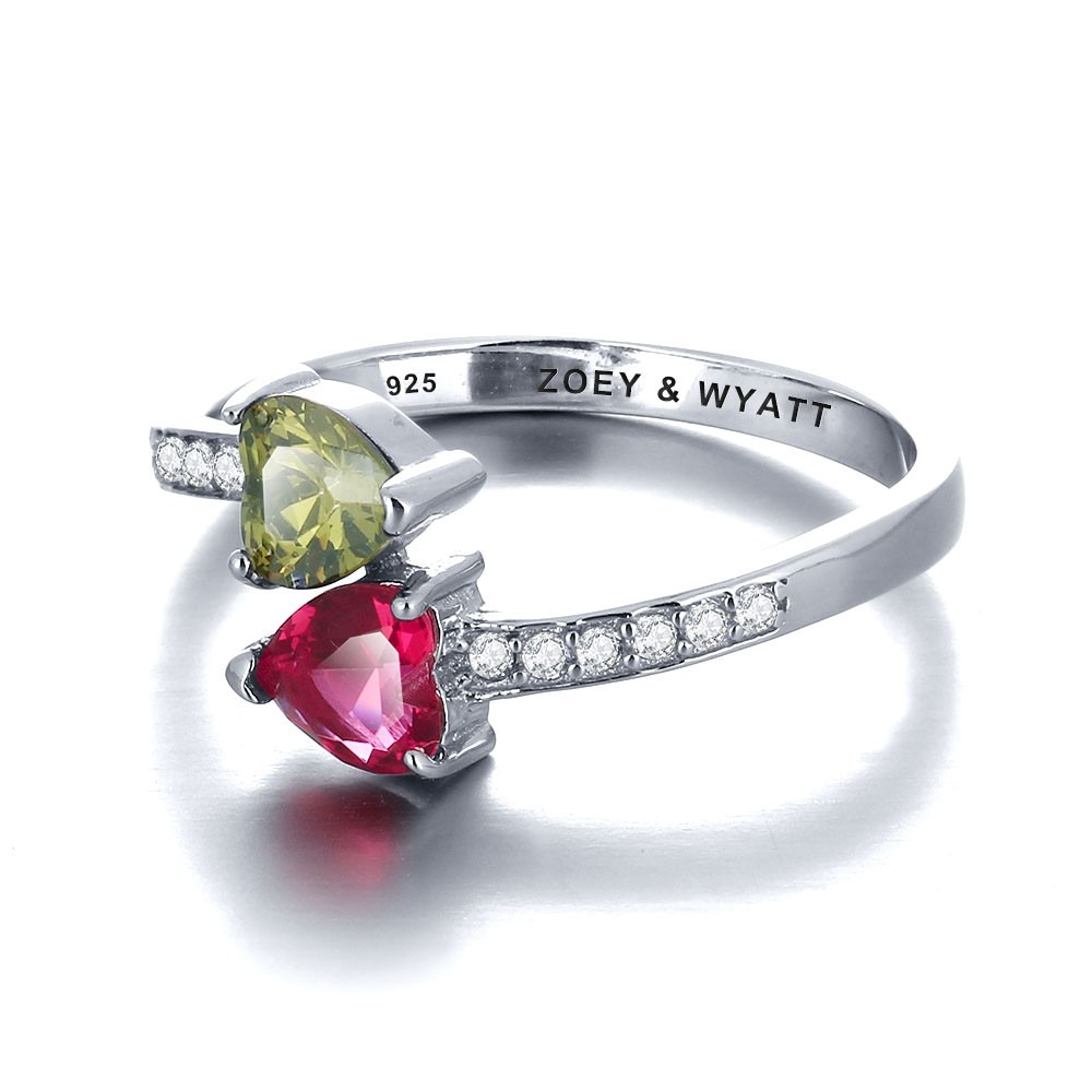 Personalized Heart Birthstone Promise Ring 925 Sterling Silver Cubic ...