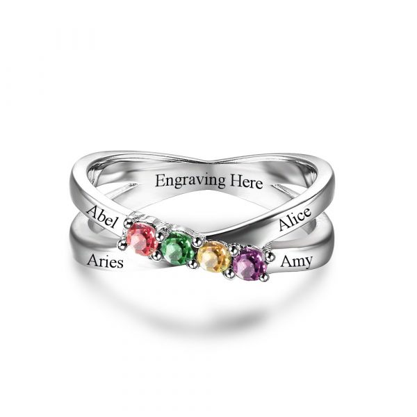 Ring Engrave Names Custom 4 Birthstone 925 Sterling Silver Rings with ...